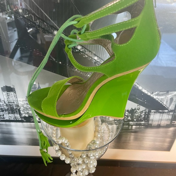 Mona Mia Collezione | Shoes | Mona Miathalia Green Wedge Ankle Strap ...